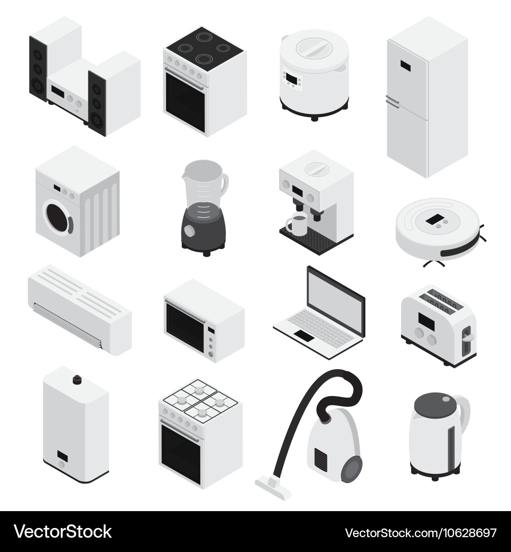 Isometrics home appliances icon set Royalty Free Vector