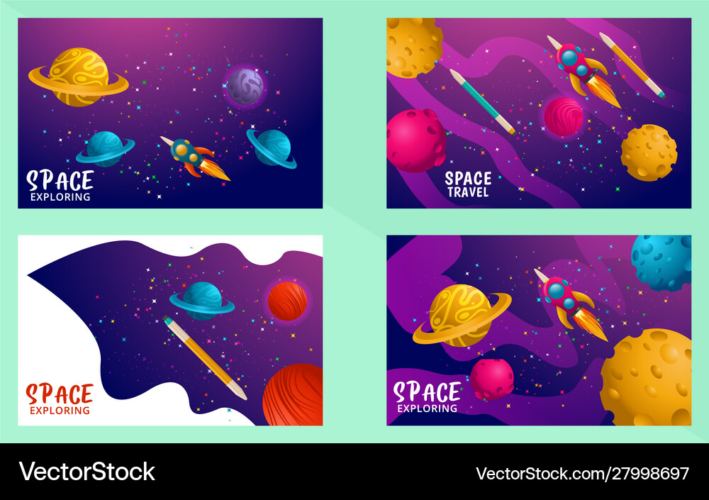 Set banner templates universe space trip design Vector Image