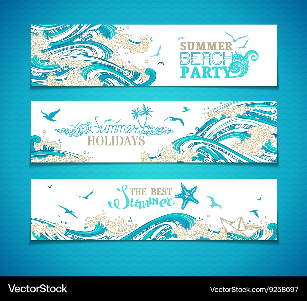 Set of seaocean horizontal banners Royalty Free Vector Image