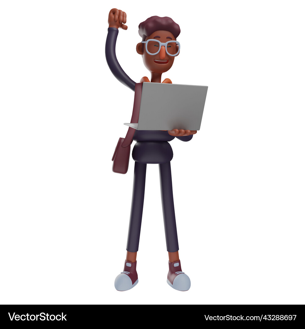 Tudent 3d cartoon checking his laptop Royalty Free Vector