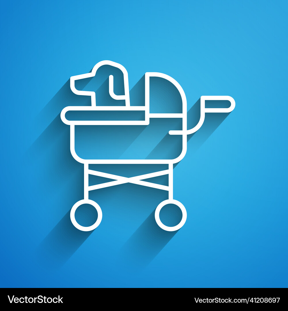 White line pet stroller icon isolated on blue Vector Image