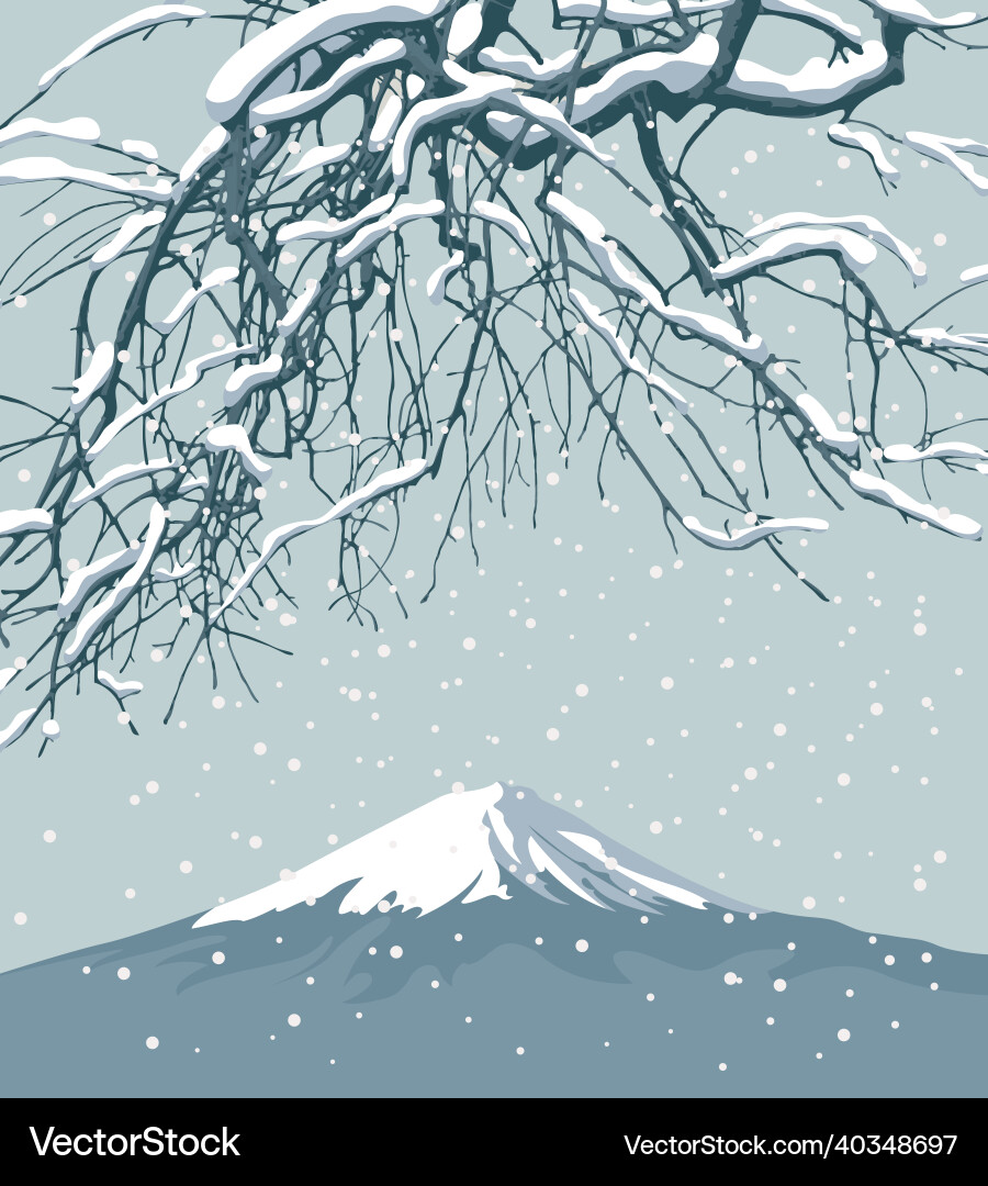 Winter landscape with snowy tree and mountain Vector Image