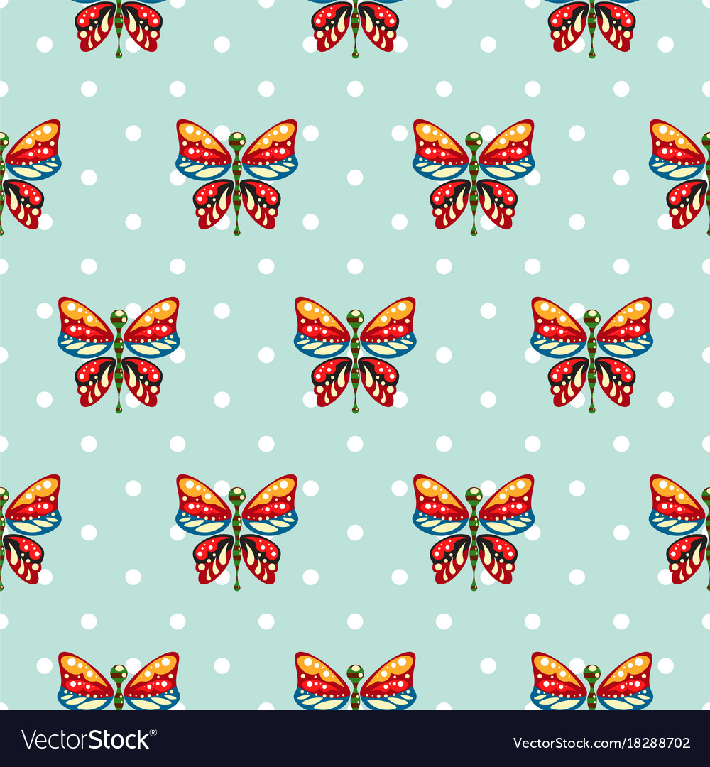 Butterfly blue polka dot baby seamless Royalty Free Vector