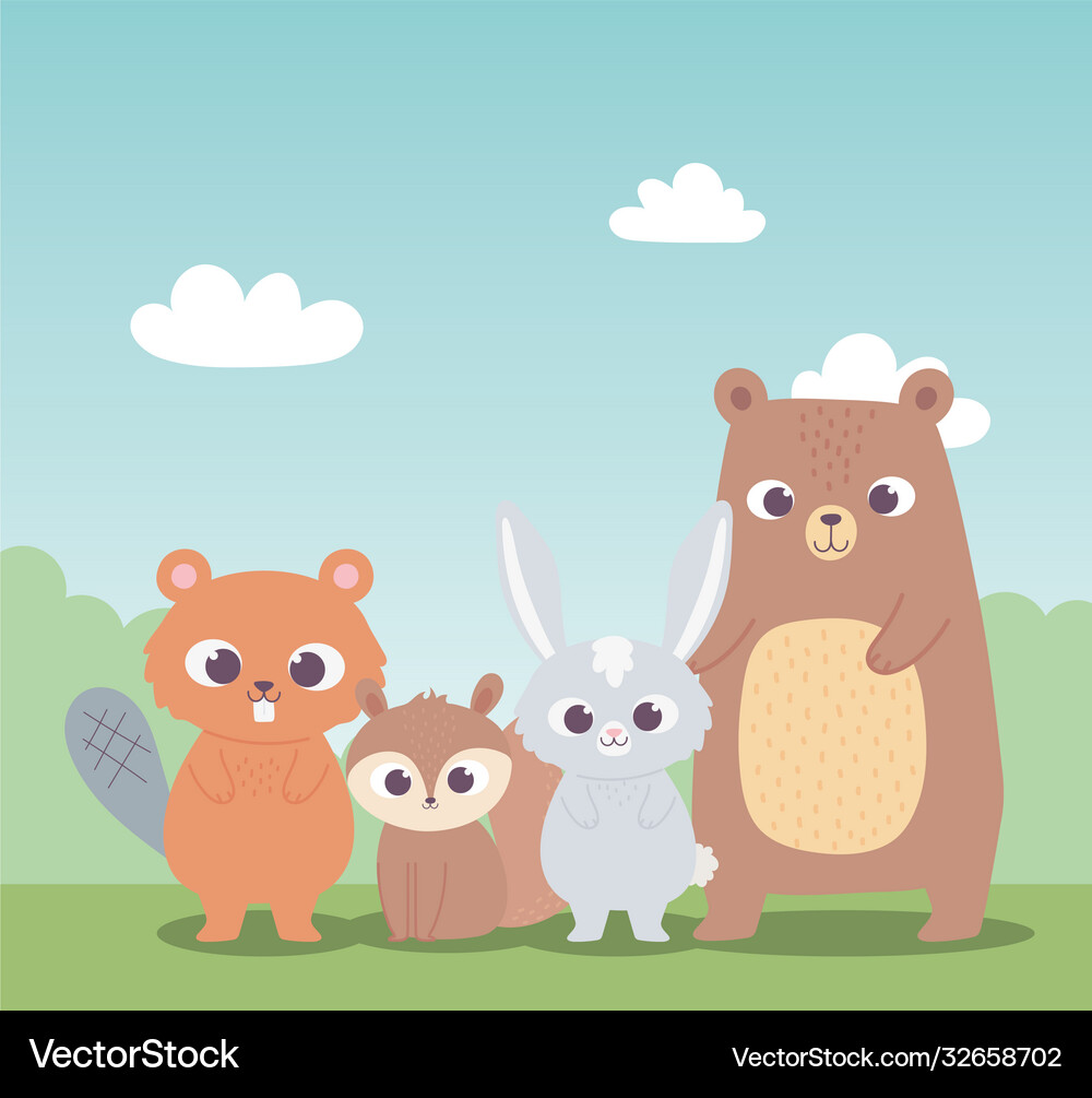 Cute beaver squirrel bear and little rabbit Vector Image