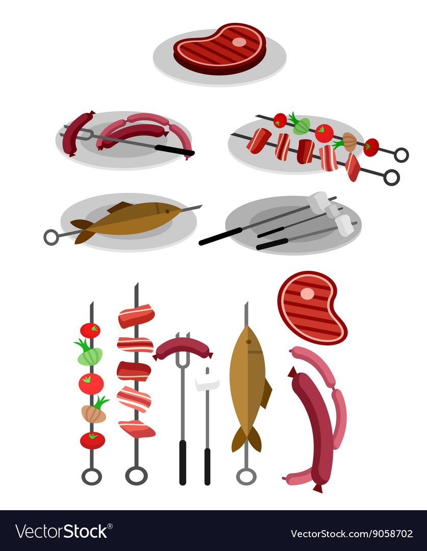 Different kind meat on grill Royalty Free Vector Image Different kind meat on grill Royalty Free Vector Image