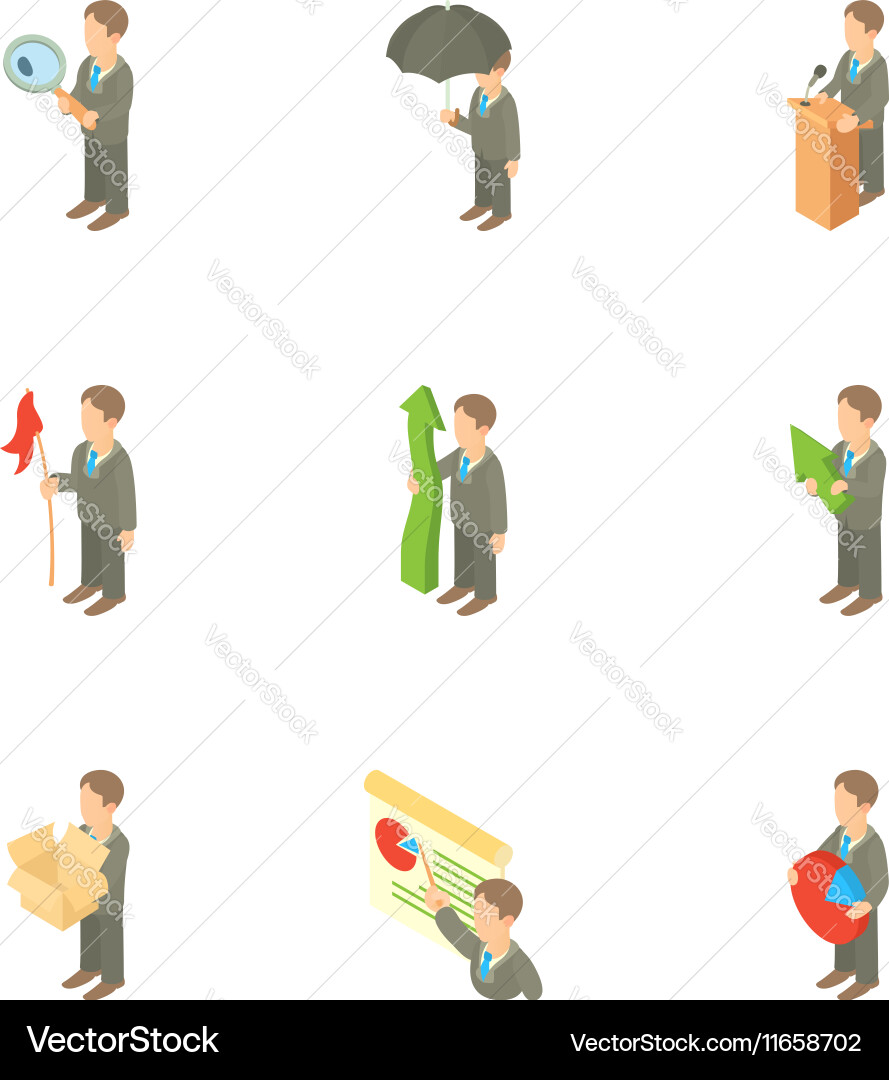 Management icons set cartoon style Royalty Free Vector Image