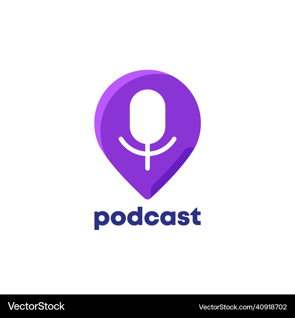 Podcast logo icon with pin marker on white Vector Image