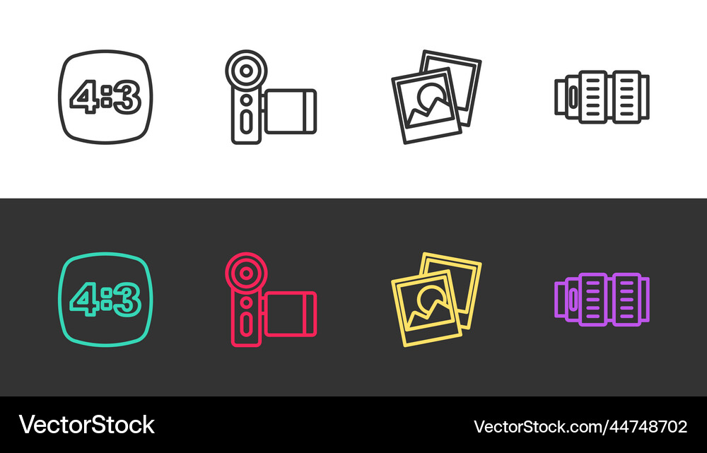 Set line photo frame 4 cinema camera and camera Vector Image