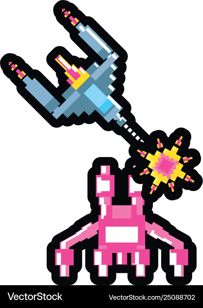 Video game monster alien with spaceship pixelated Vector Image