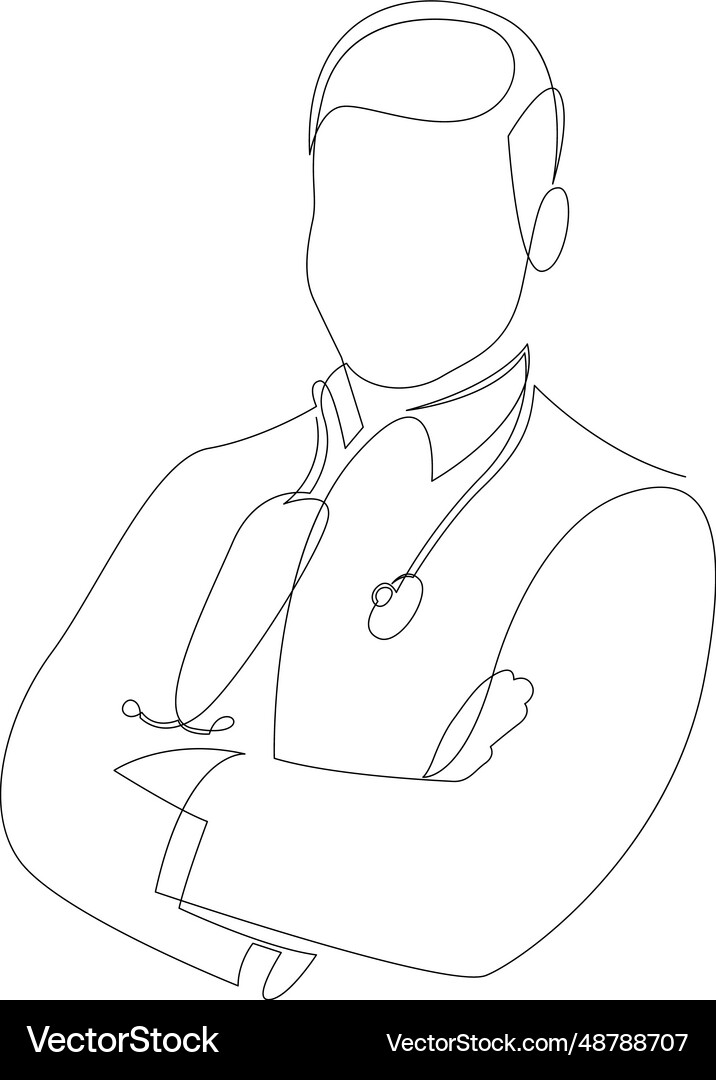 Continuous one line drawing of doctor pose Vector Image