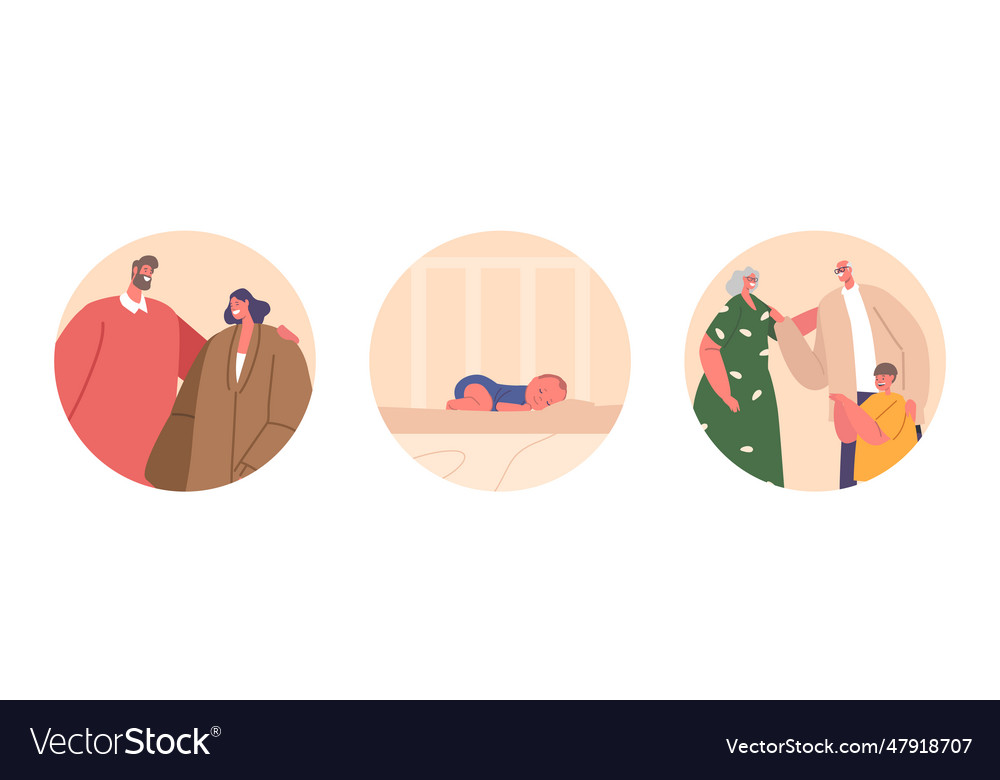 Isolated round icons with happy family characters Vector Image Isolated round icons with happy family characters Vector Image