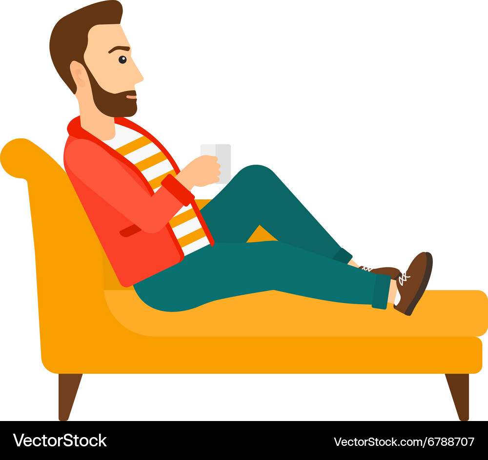 Man lying with cup of tea Royalty Free Vector Image