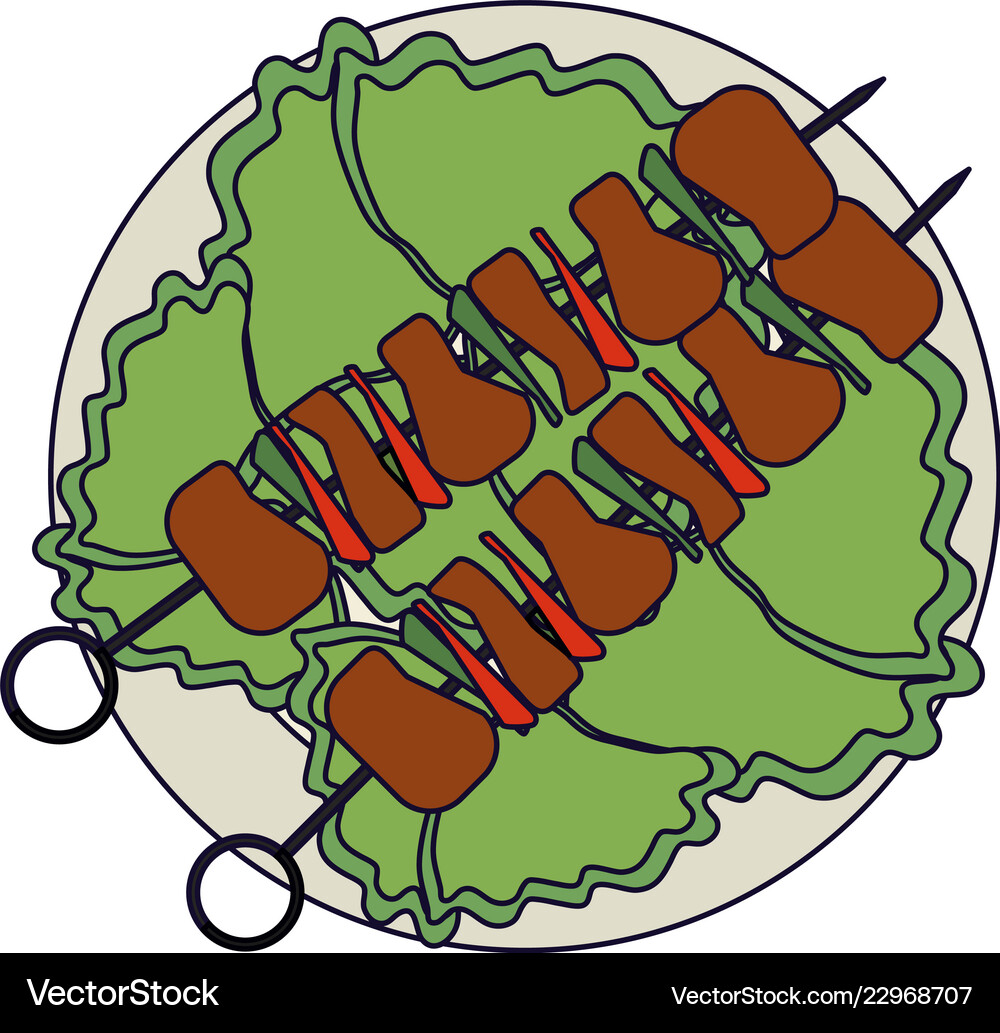 Meat stick on dish Royalty Free Vector Image - VectorStock