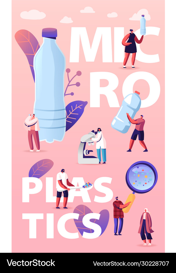 Microplastic in water and food concept global Vector Image