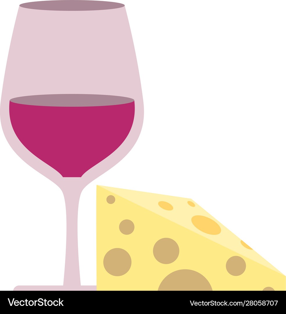 Wine glass cup with cheese flat style icon Vector Image