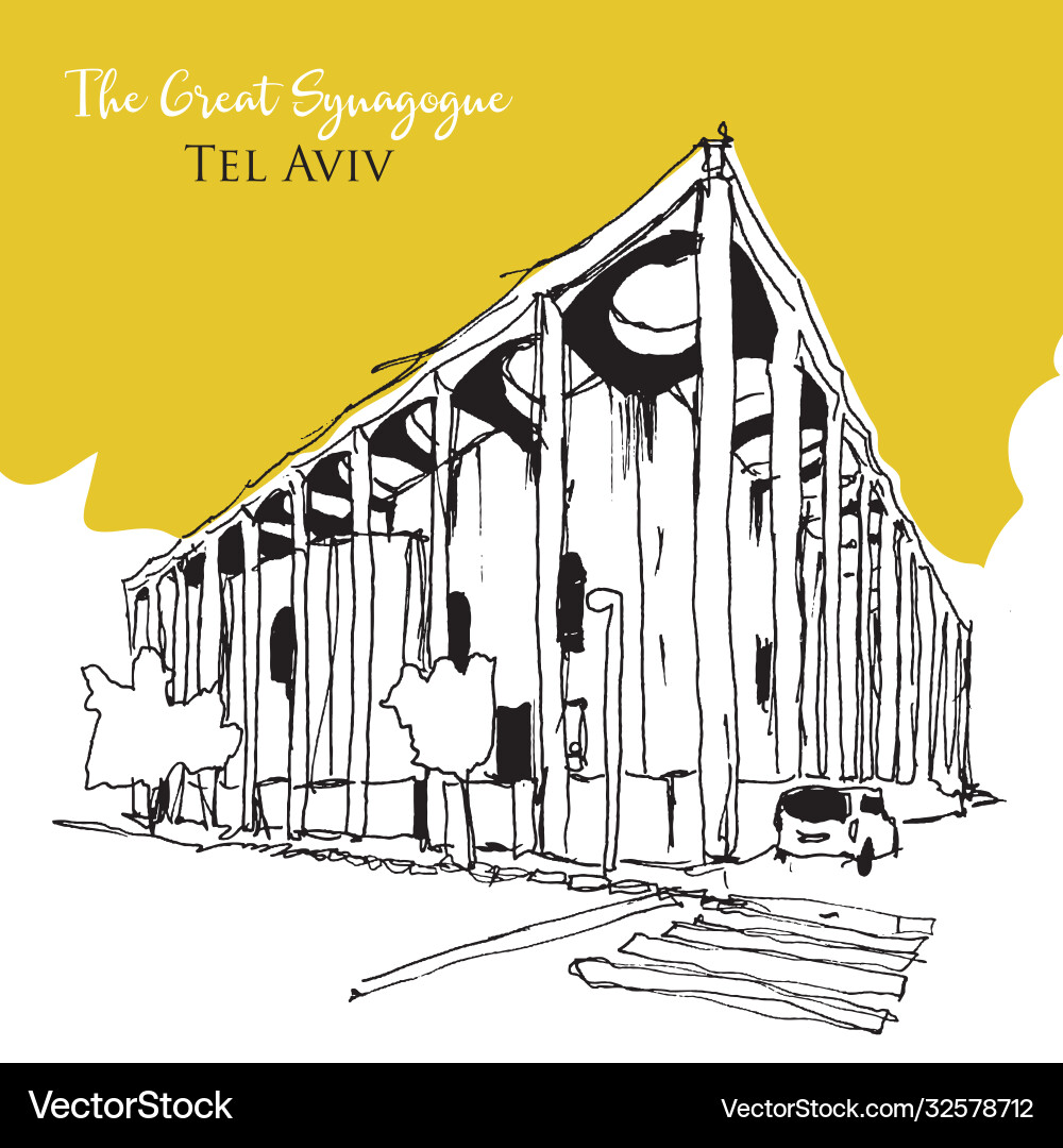 Drawing sketch great synagogue in tel aviv Vector Image