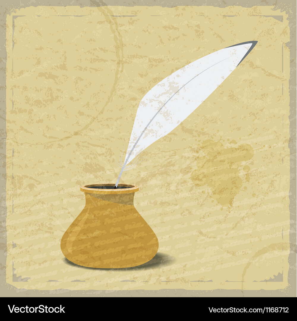 Image ink and goose feather on vintage background Vector Image