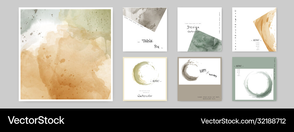 Set hand-painted watercolor earth tone square Vector Image