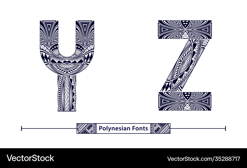Alphabet polynesian style in a set yz Royalty Free Vector