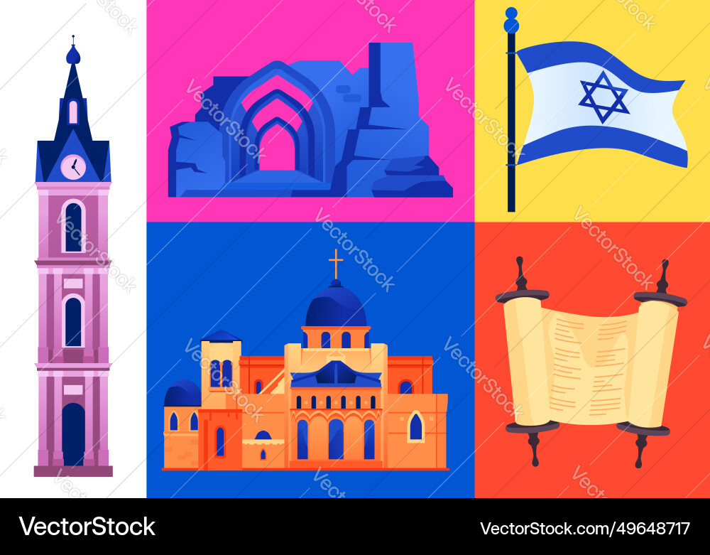 Architectural monuments of israel - set flat Vector Image