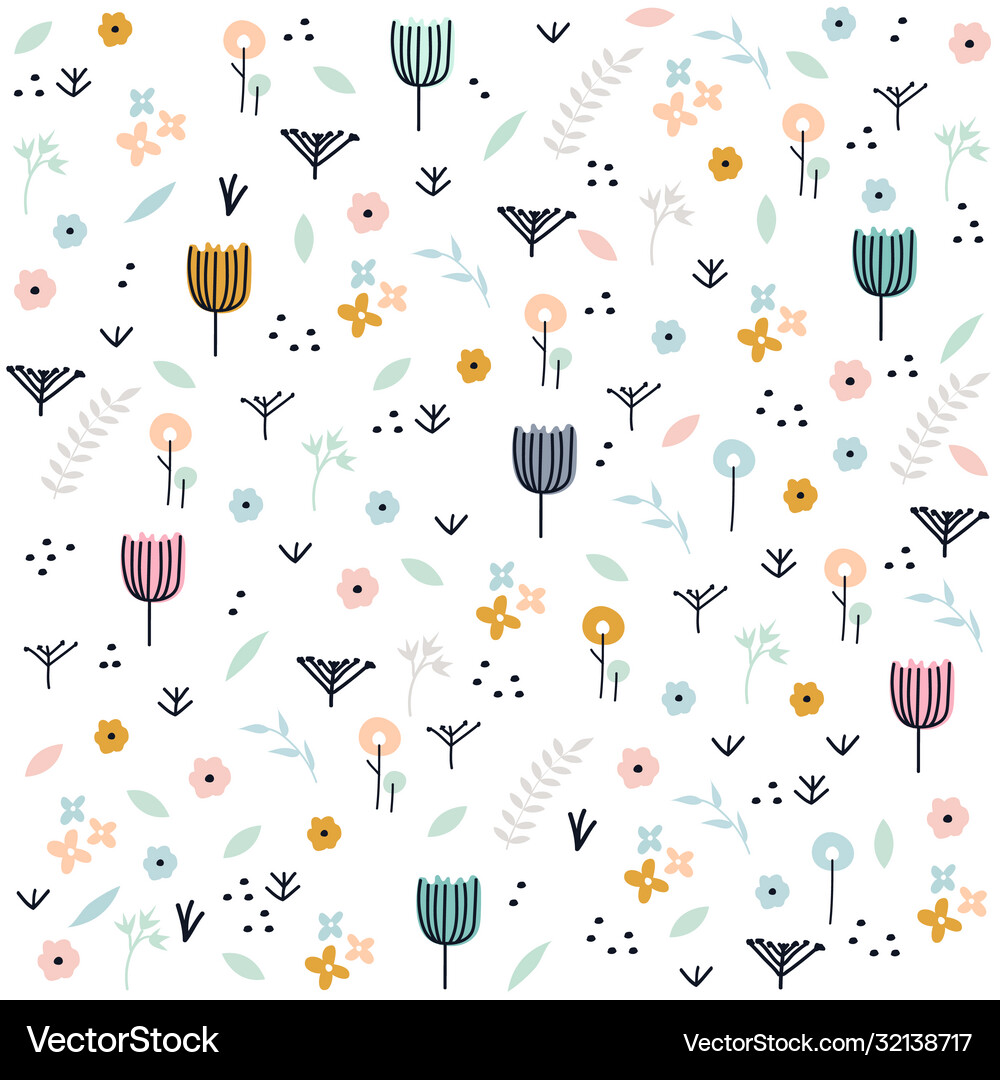 Cute pastel floral pattern hand drawn illu Vector Image