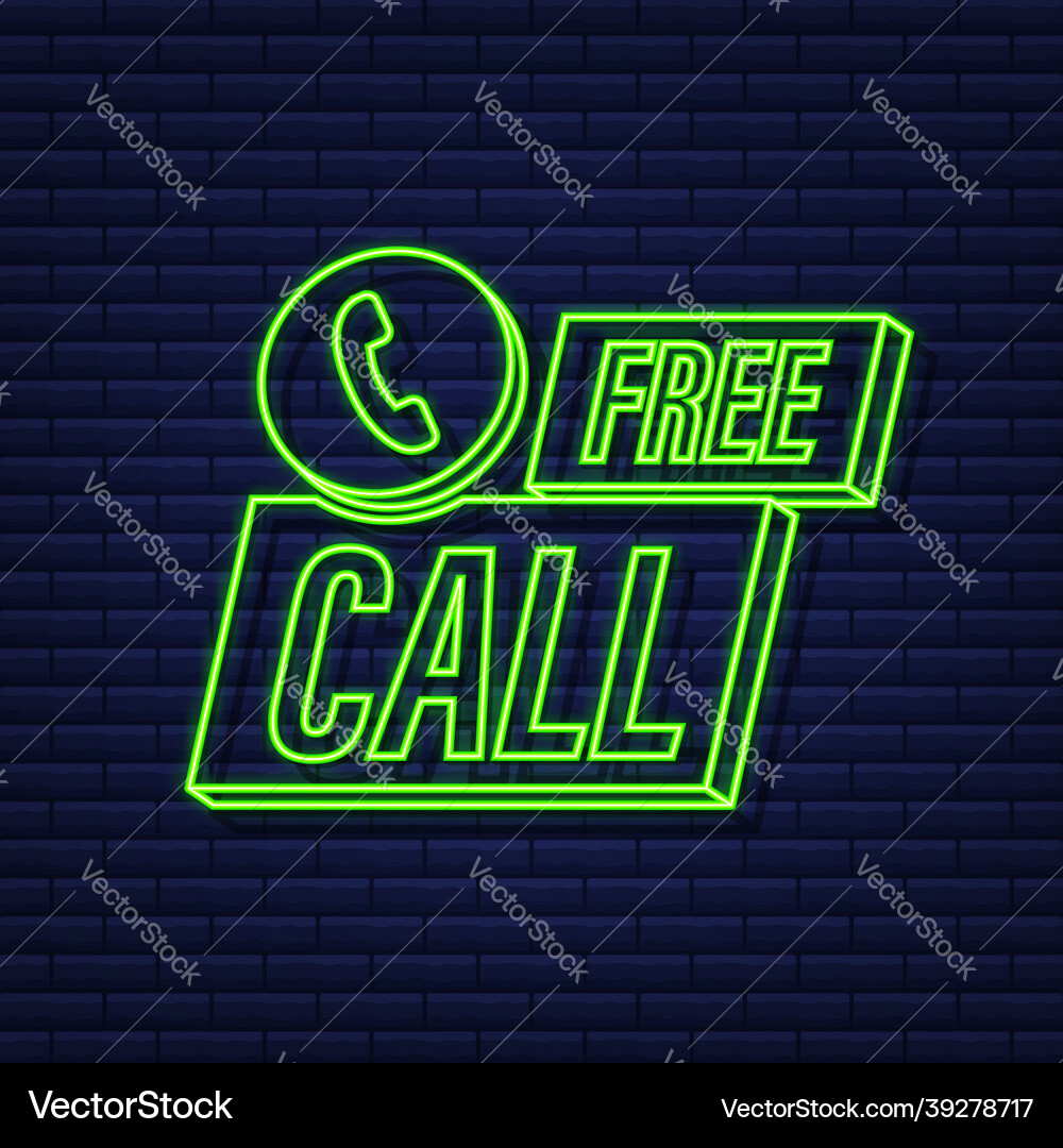 Free call information technology telephone neon Vector Image