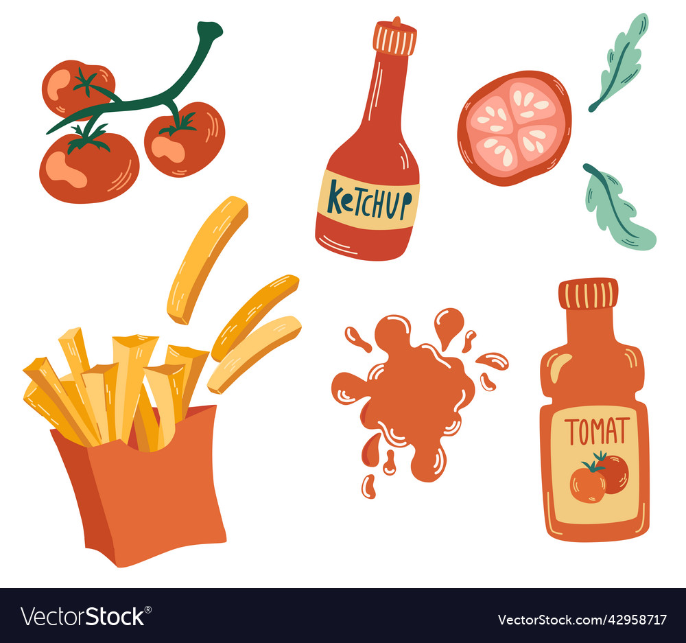 French fries and ketchup tomato sauce fast food Vector Image