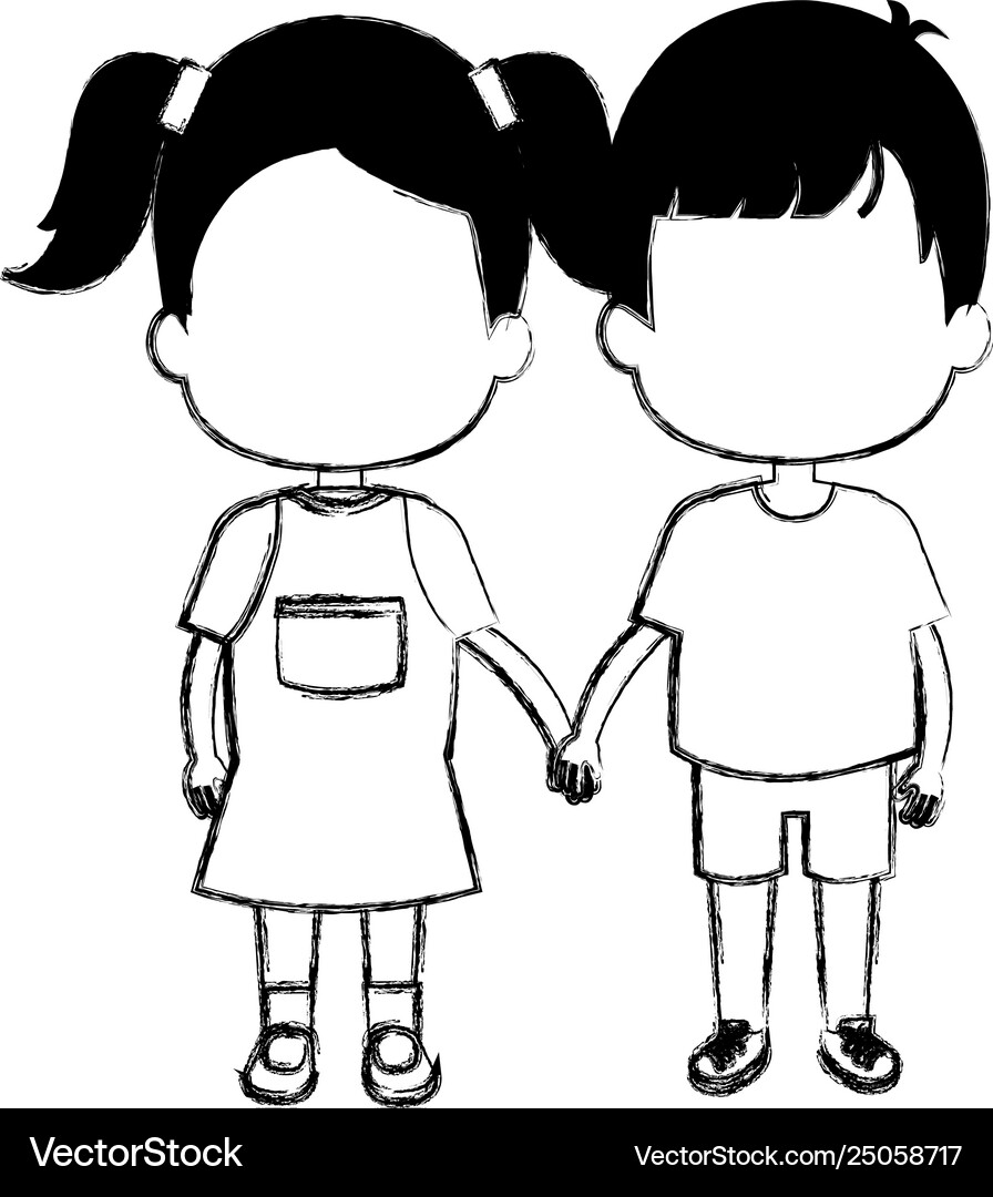 Happy little couple characters Royalty Free Vector Image