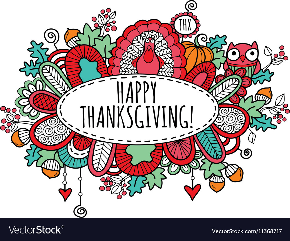 Happy thanksgiving doodle bright Royalty Free Vector Image