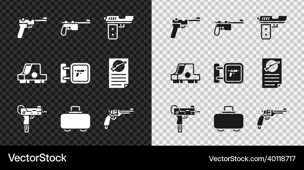 Set mauser gun pistol or uzi submachine weapon Vector Image