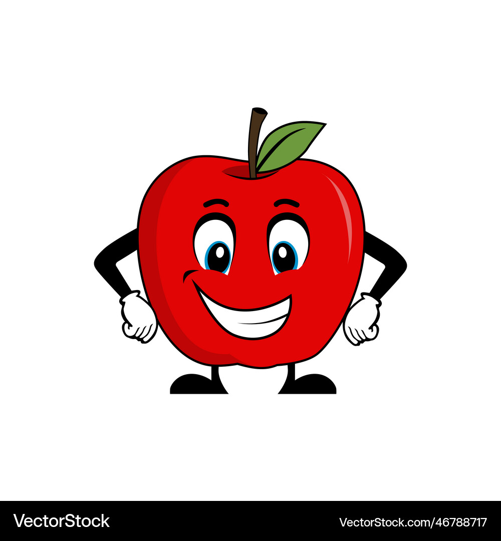 Smiling apple fruit cartoon with arms on hips Vector Image