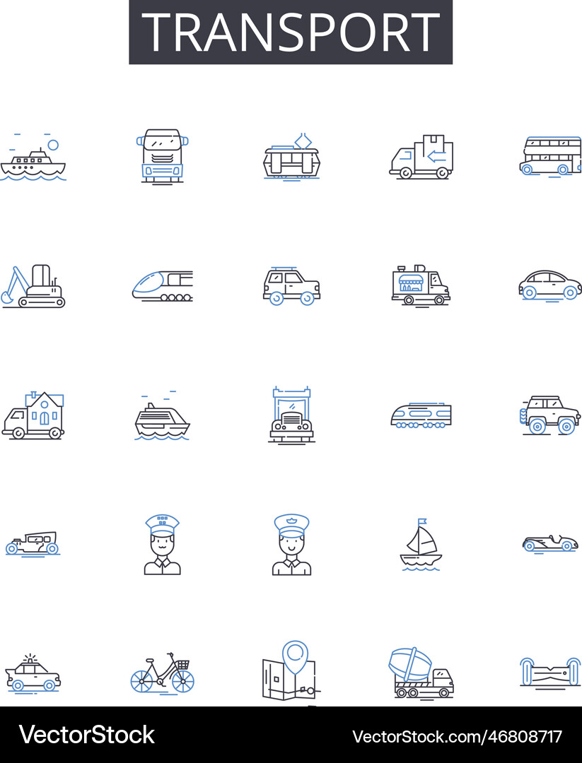Transport line icons collection movement Vector Image