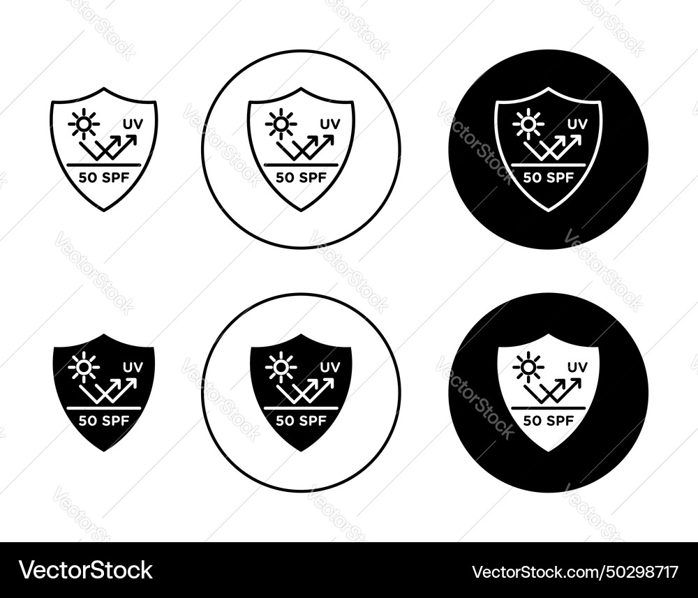 Uv spf 50 protect icon set sun screen protection Vector Image
