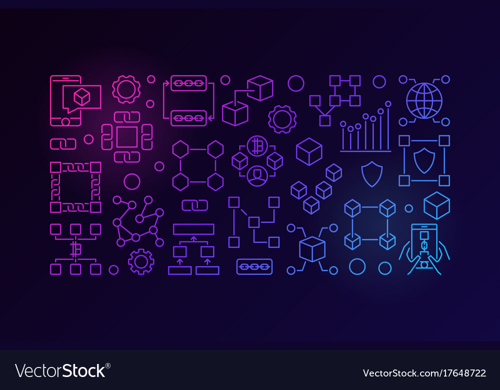 Blockchain colorful line banner minimal Royalty Free Vector