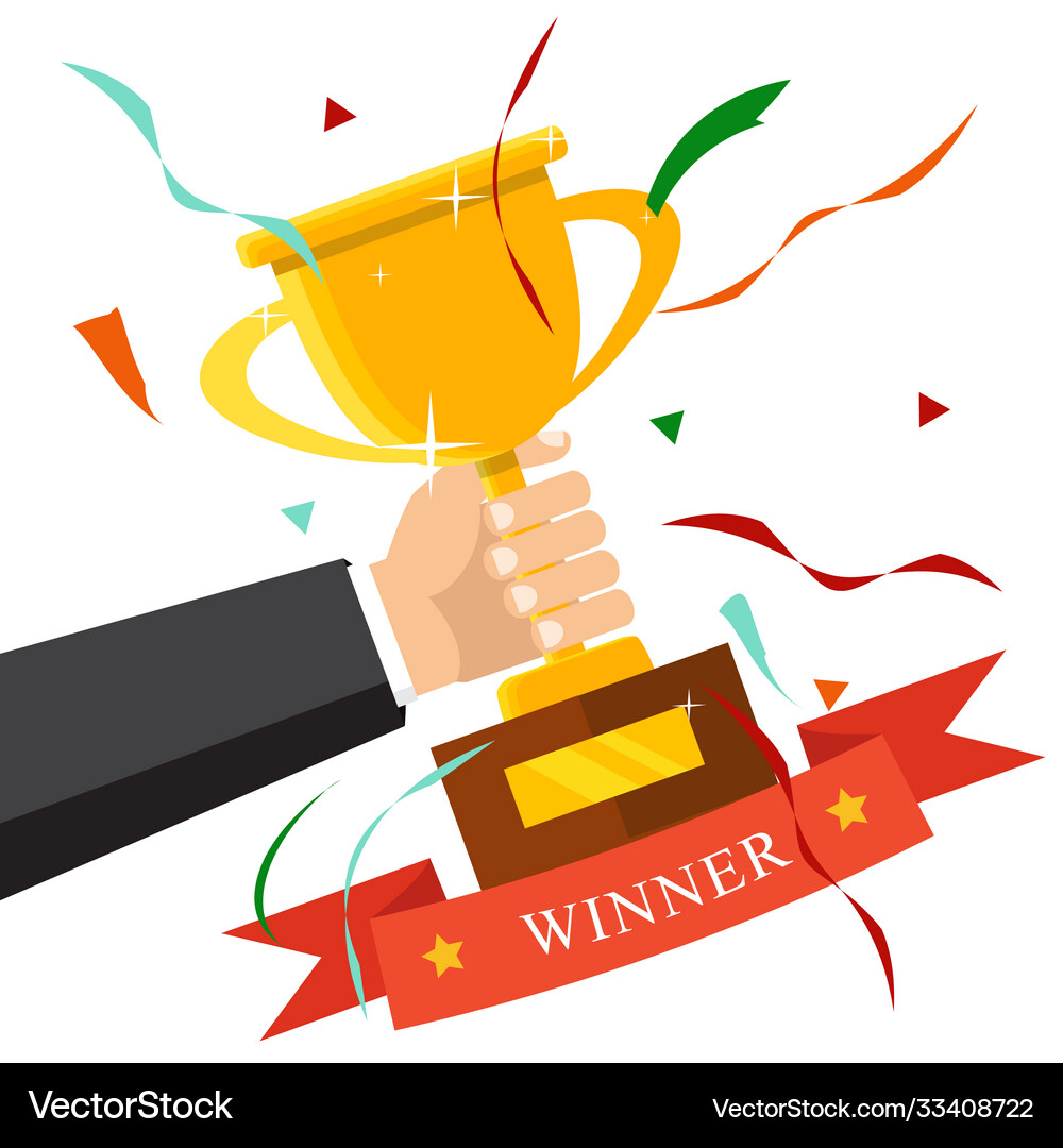 Champion trophy flat icon golden winner cup Vector Image