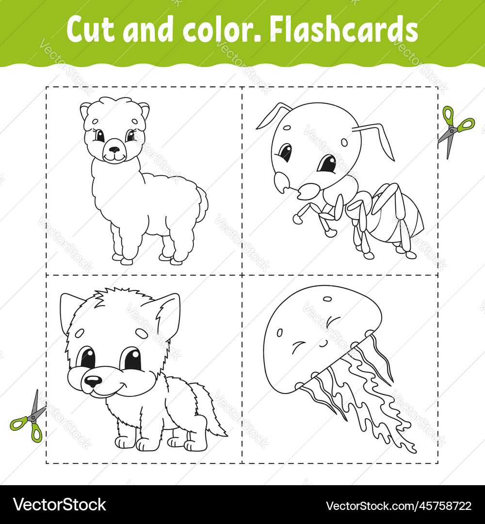 Cut and color flashcard set coloring book Vector Image