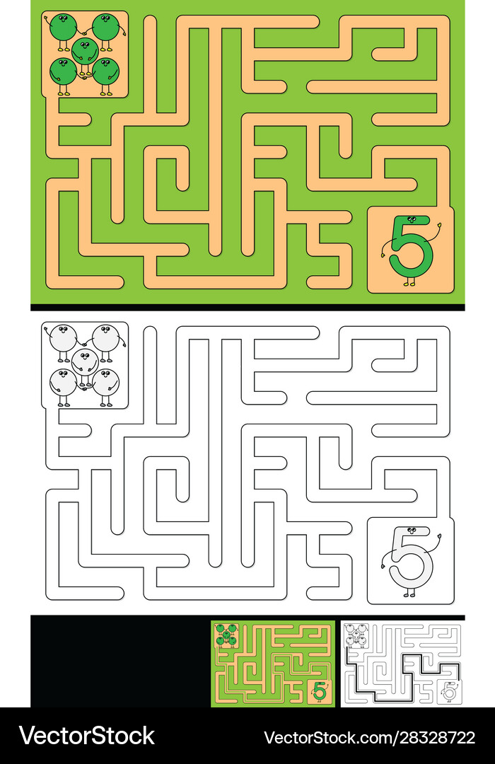 Easy number maze - 5 Royalty Free Vector Image