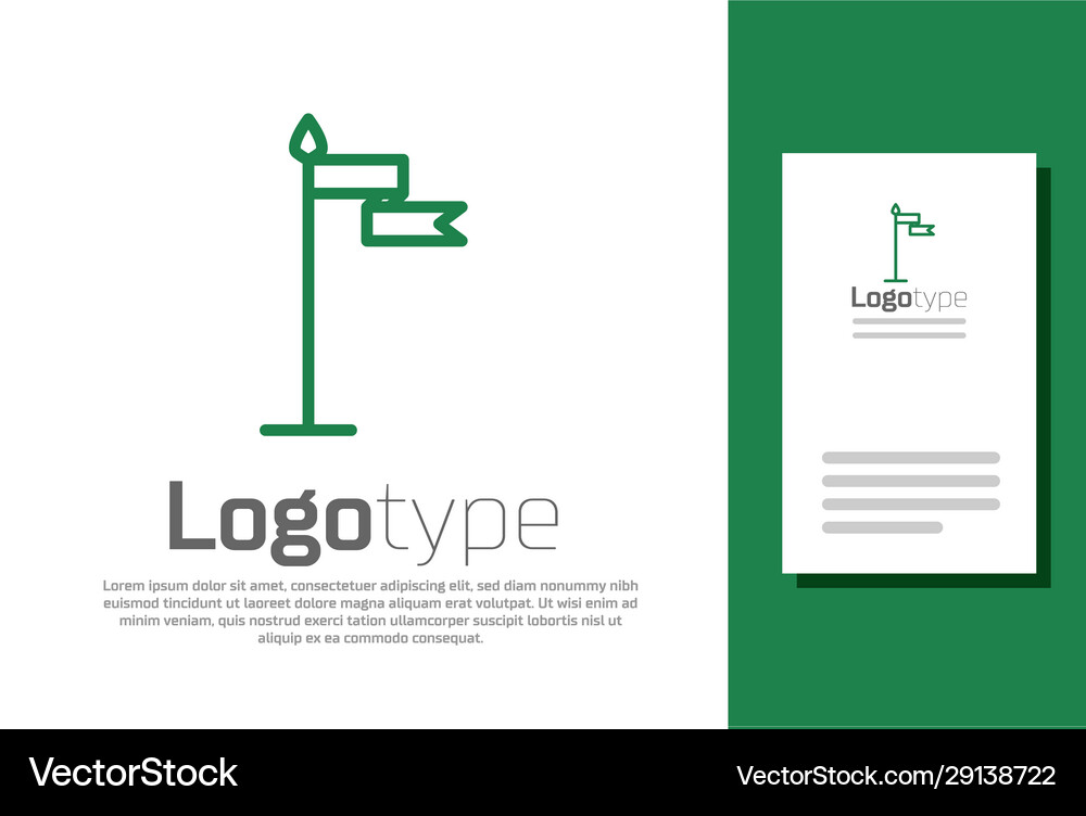 Green line medieval flag icon isolated on white Vector Image