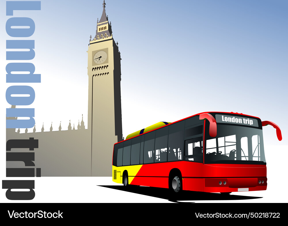 London trip poster with red bus image 3d Vector Image