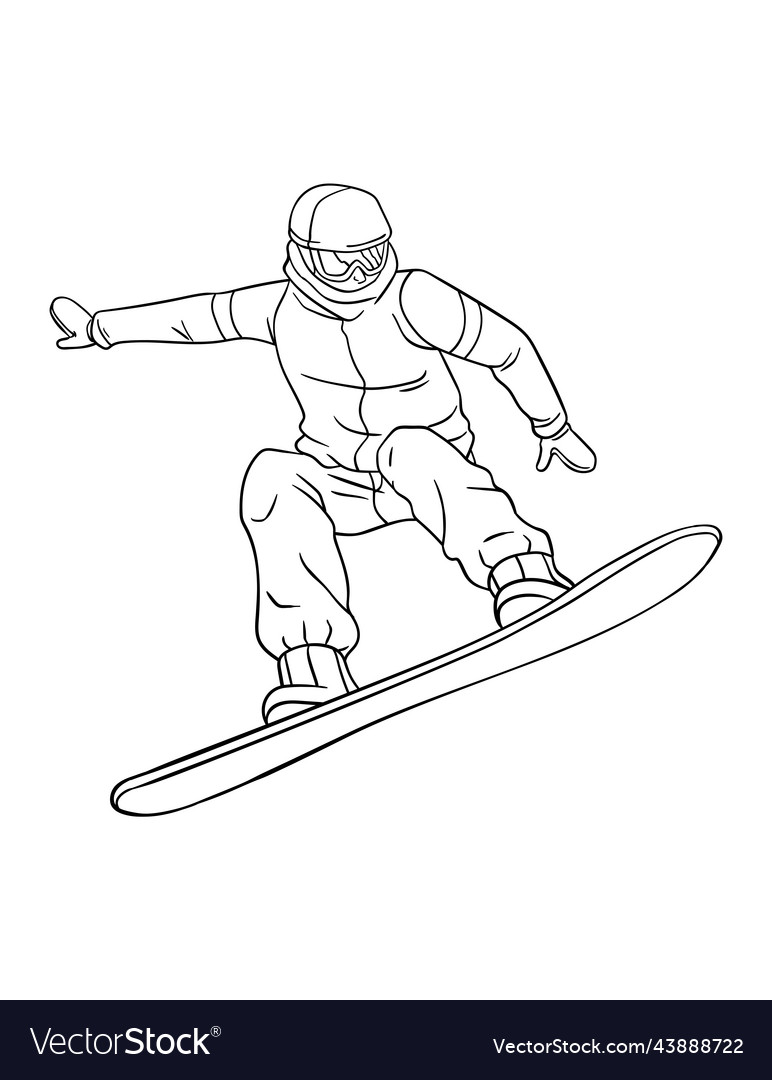Snowboarding isolated coloring page for kids Vector Image
