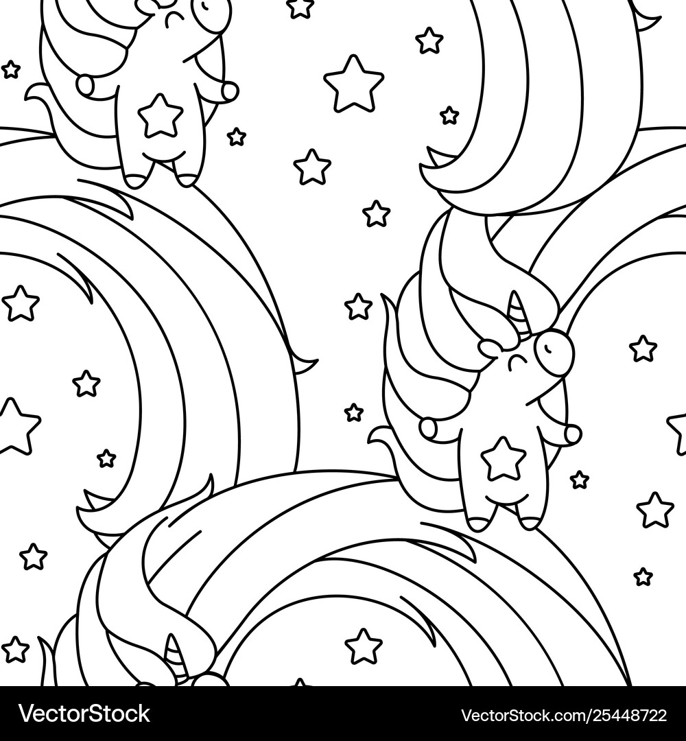 Unicorn pattern coloring page Royalty Free Vector Image