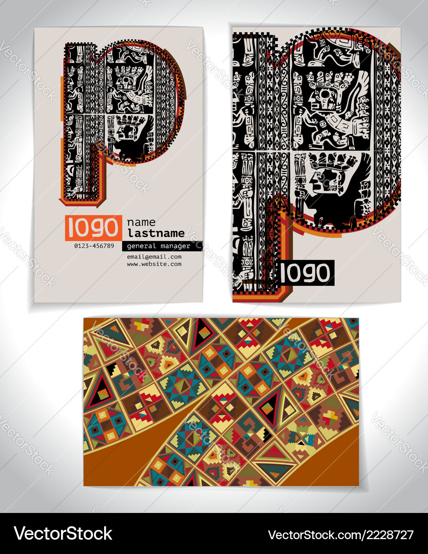 Ancient business card design letter p Royalty Free Vector