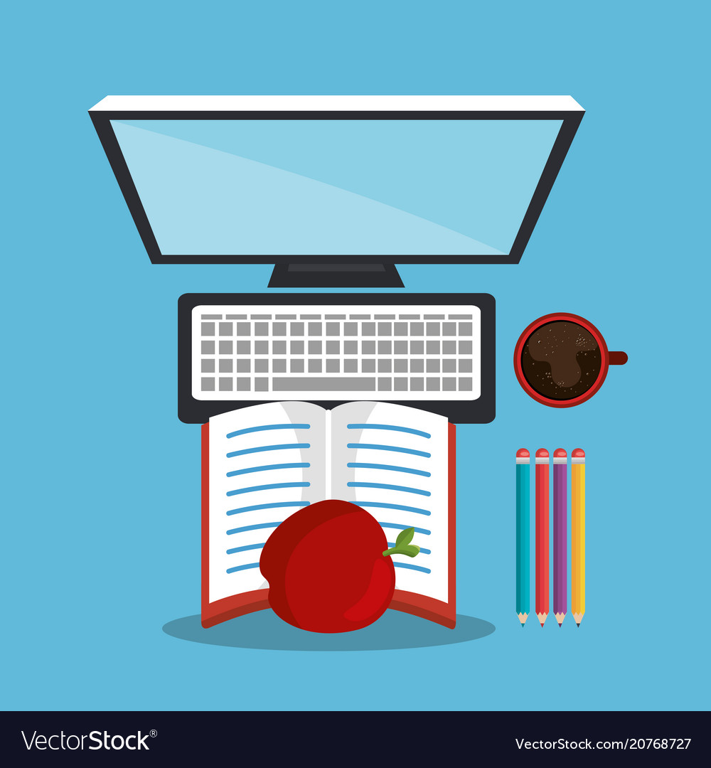 Desktop computer with easy learning icons Vector Image