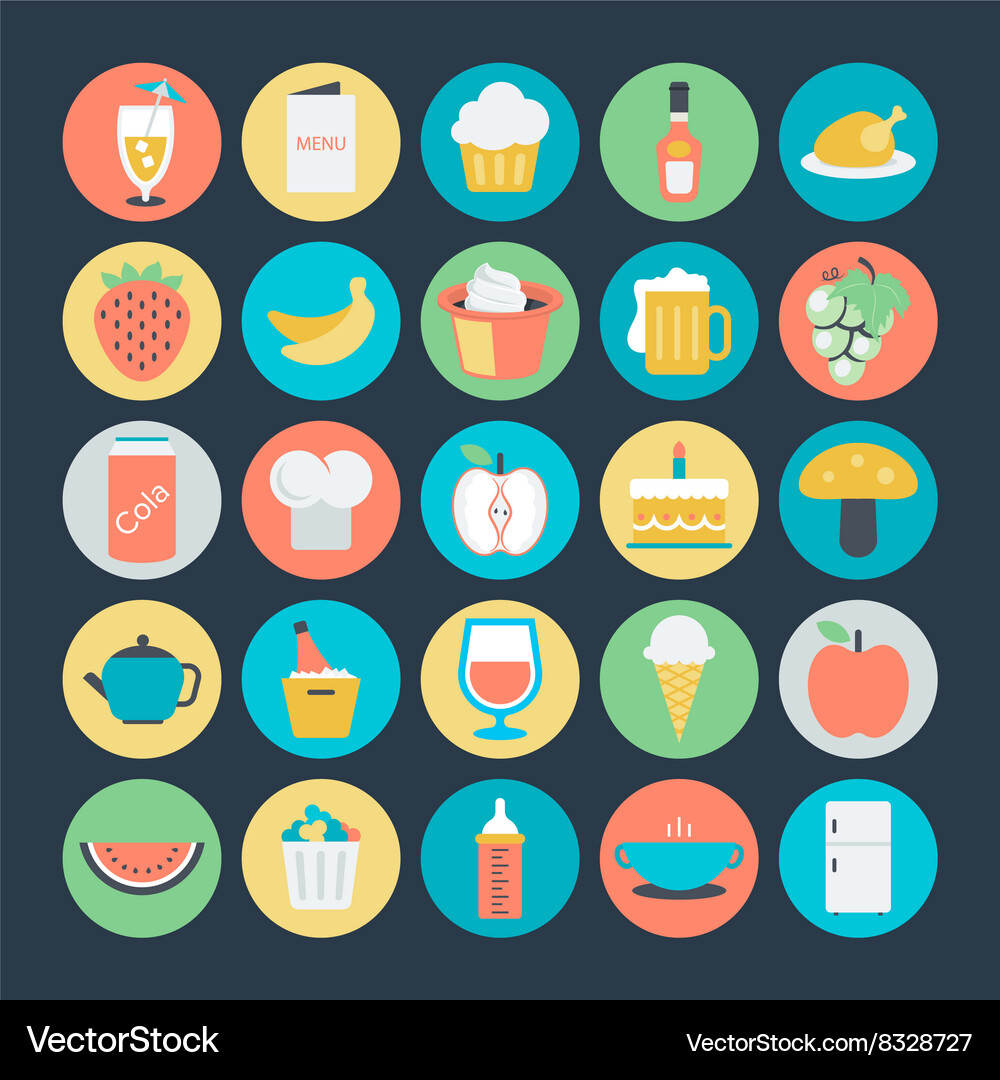 Food Colored Icons 8 Royalty Free Vector Image
