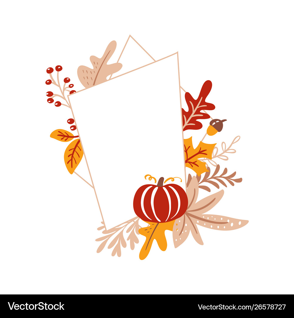 Hand drawn minimalistic autumn frame with leaves Vector Image