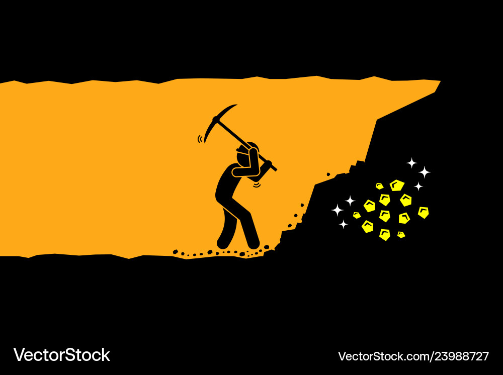 Person worker digging and mining for gold in an Vector Image