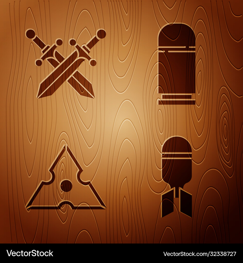 Set aviation bomb crossed medieval sword Vector Image