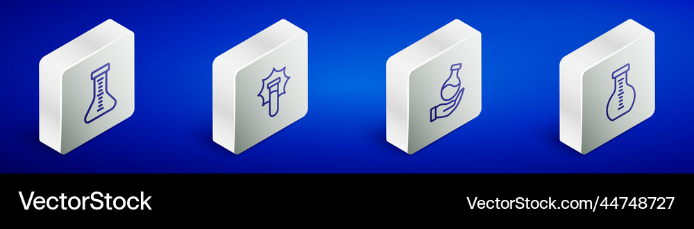 Set isometric line test tube explosion Royalty Free Vector