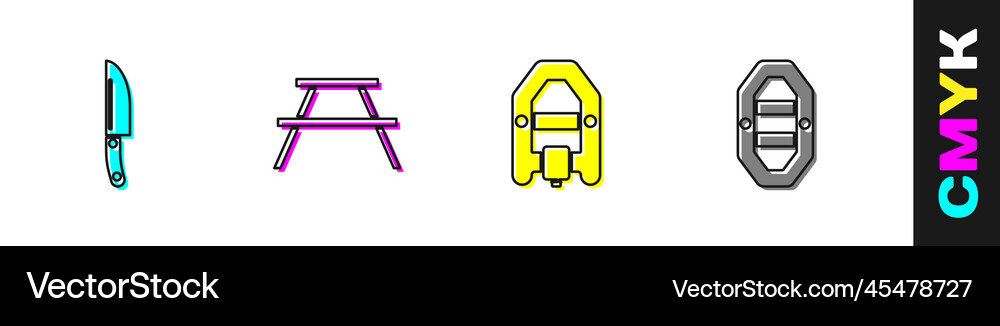 Set knife picnic table with benches rafting boat Vector Image