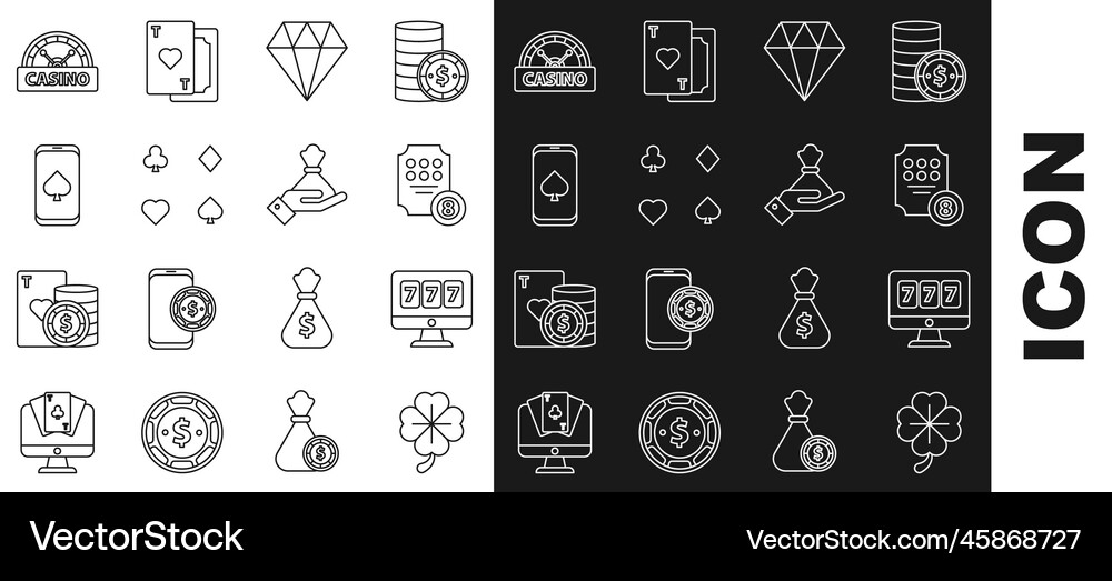 Set line four leaf clover online slot machine Vector Image